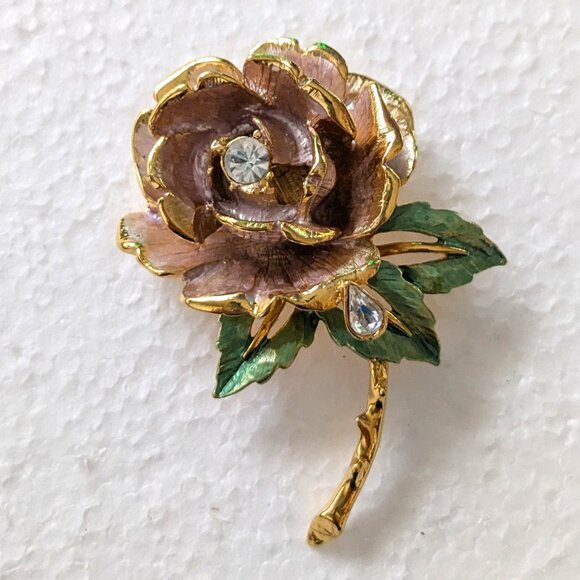 Graziano | Jewelry | Graziano 997 Englands Rose Floral Gold Tone Brooch ...
